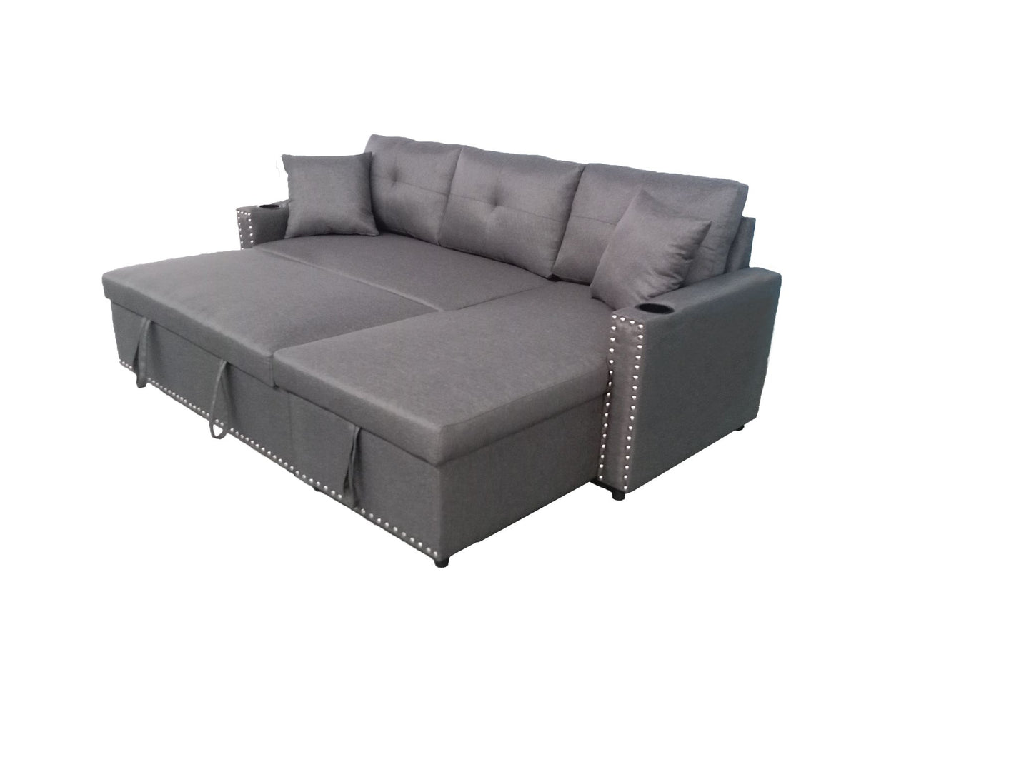 (SANTOS LIGHT GREY)- REVERSIBLE- FABRIC SECTIONAL SOFA- WITH PULL OUT ...