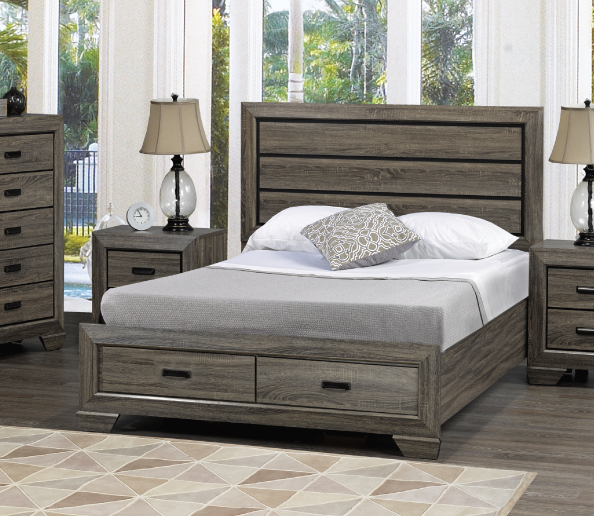 DOUBLE (FULL) SIZE- (JENNA GREY- 1)- WOOD BED FRAME- WITH DRAWERS- WIT ...